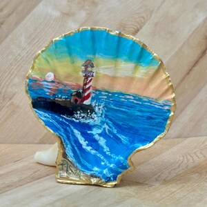 Collectible Hand Painted Lighthouse at Sunset on Seashell - Ready to ...