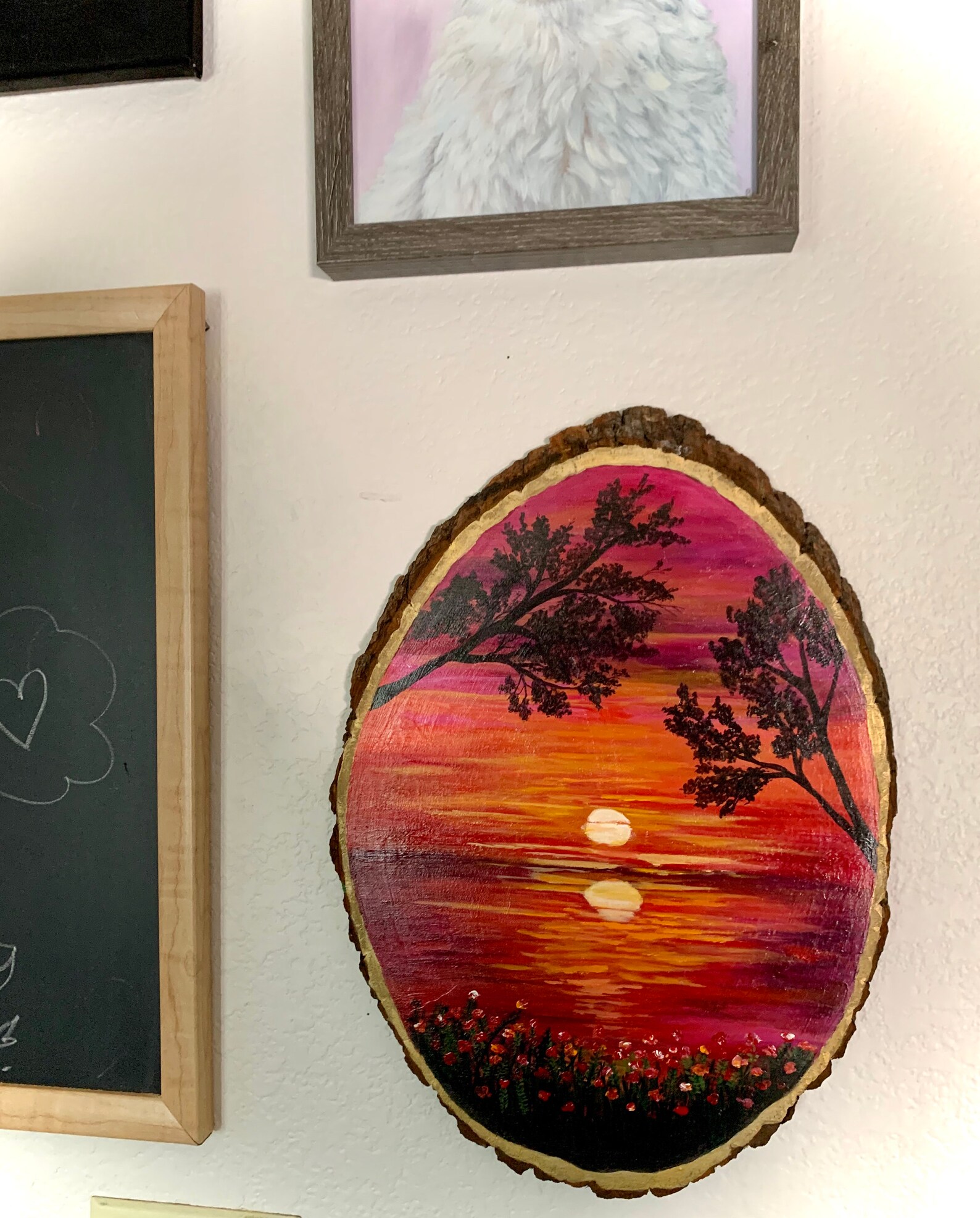 Hand Painted Wood Slice Original Painting Home Decor Wall Art Poppies ...