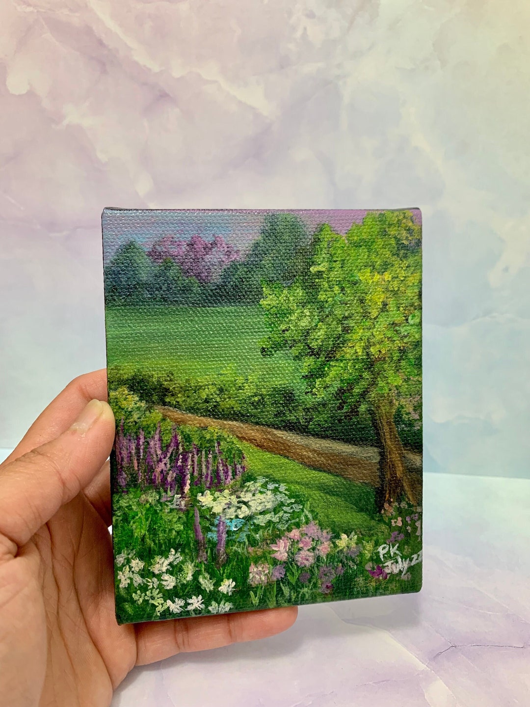 Original Small Acrylic Landscape Painting on Canvas | Path Through a ...