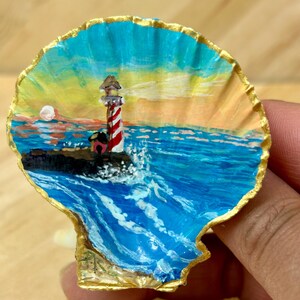 Collectible Hand Painted Lighthouse at Sunset on Seashell - Ready to ...