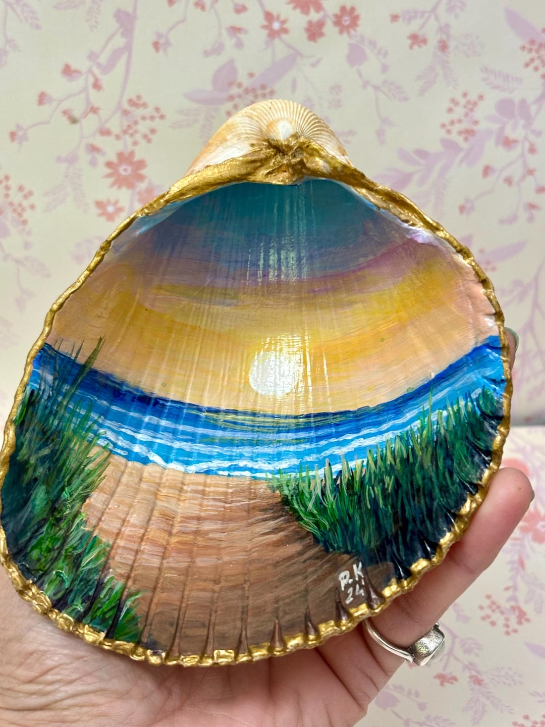 Hand Painted Original Painting of Path to the Beach on Shell With Suede ...