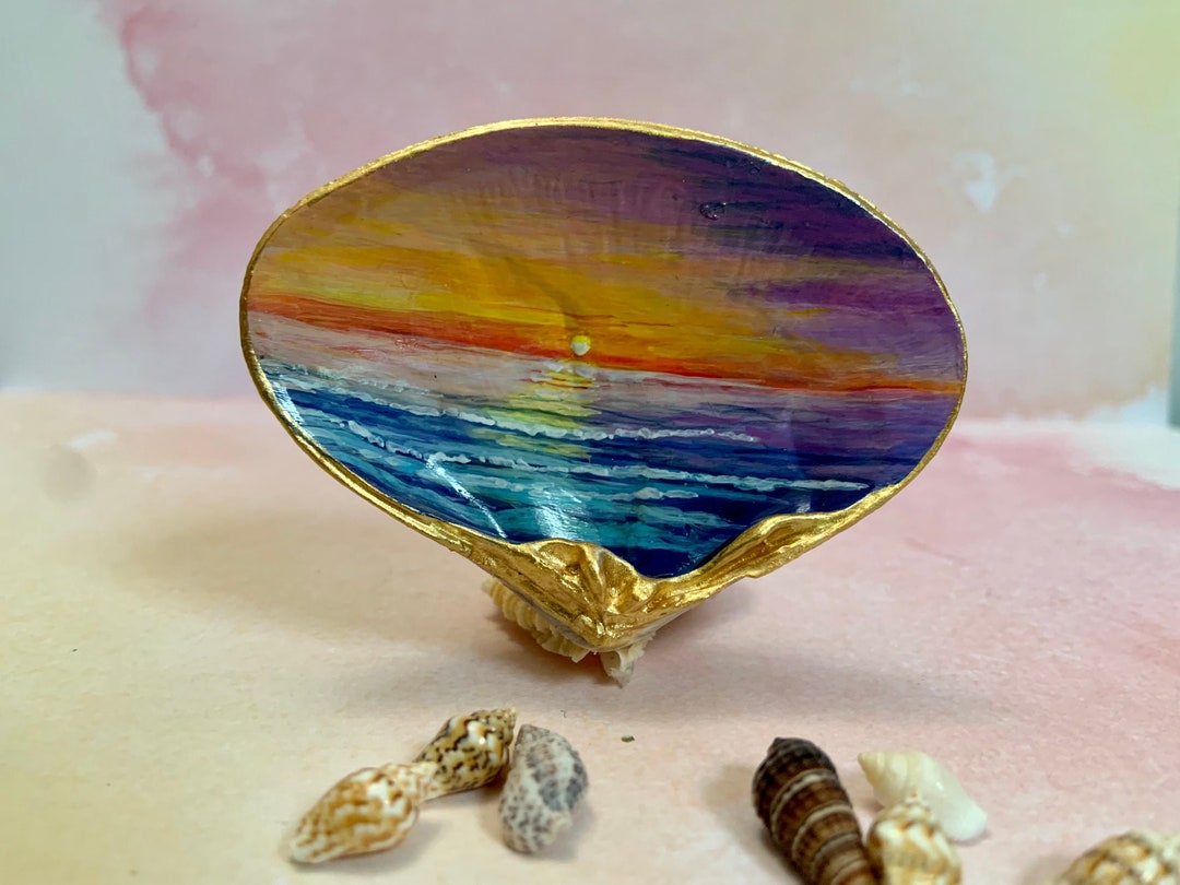 Hand Painted Original Painting of a Colorful Sunset on Shell - Etsy