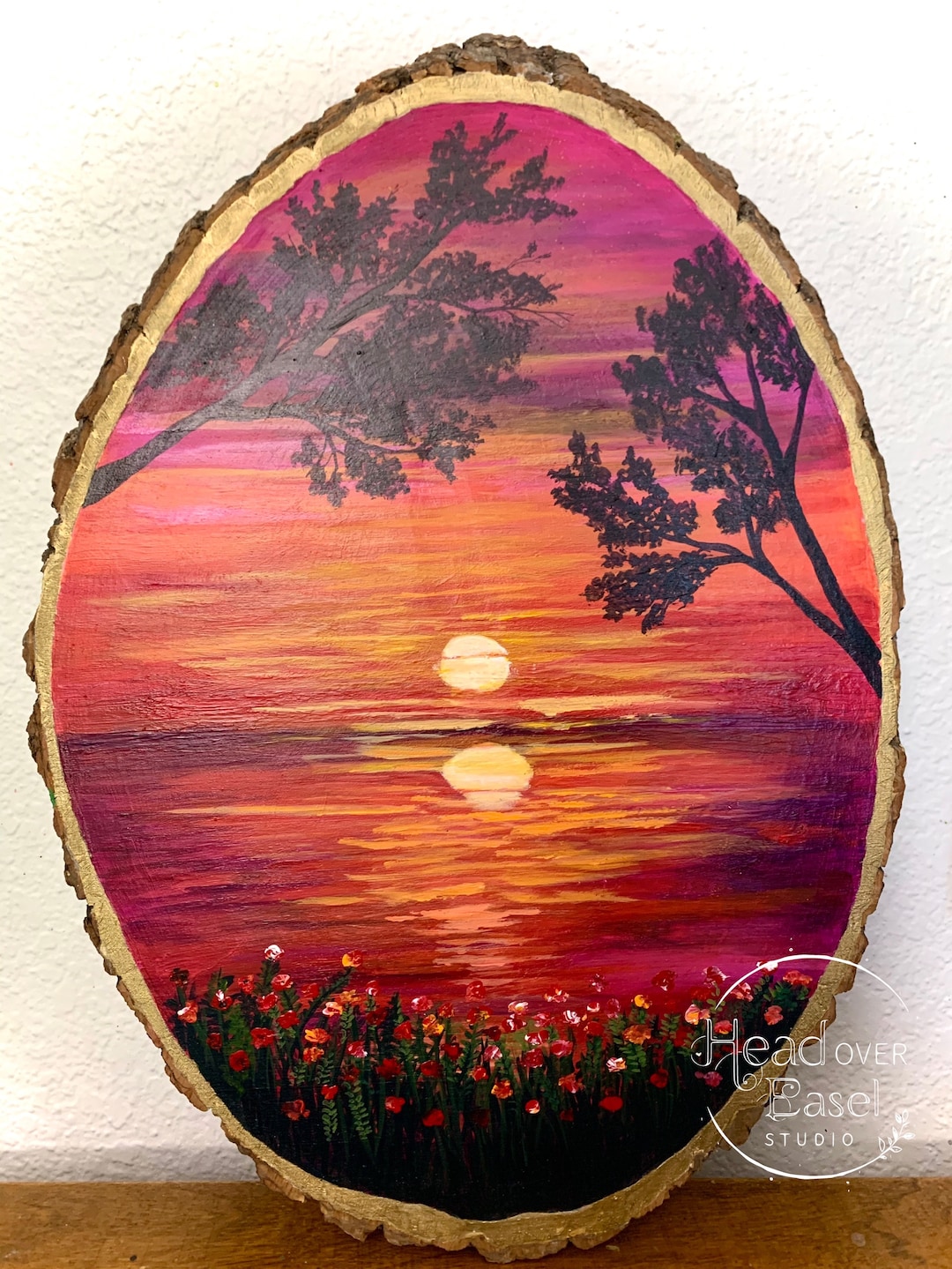 Hand Painted Wood Slice | Original Painting Home Decor Wall Art ...