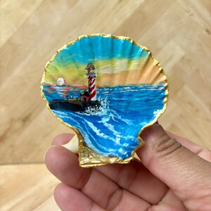 Collectible Hand Painted Lighthouse at Sunset on Seashell - Ready to ...
