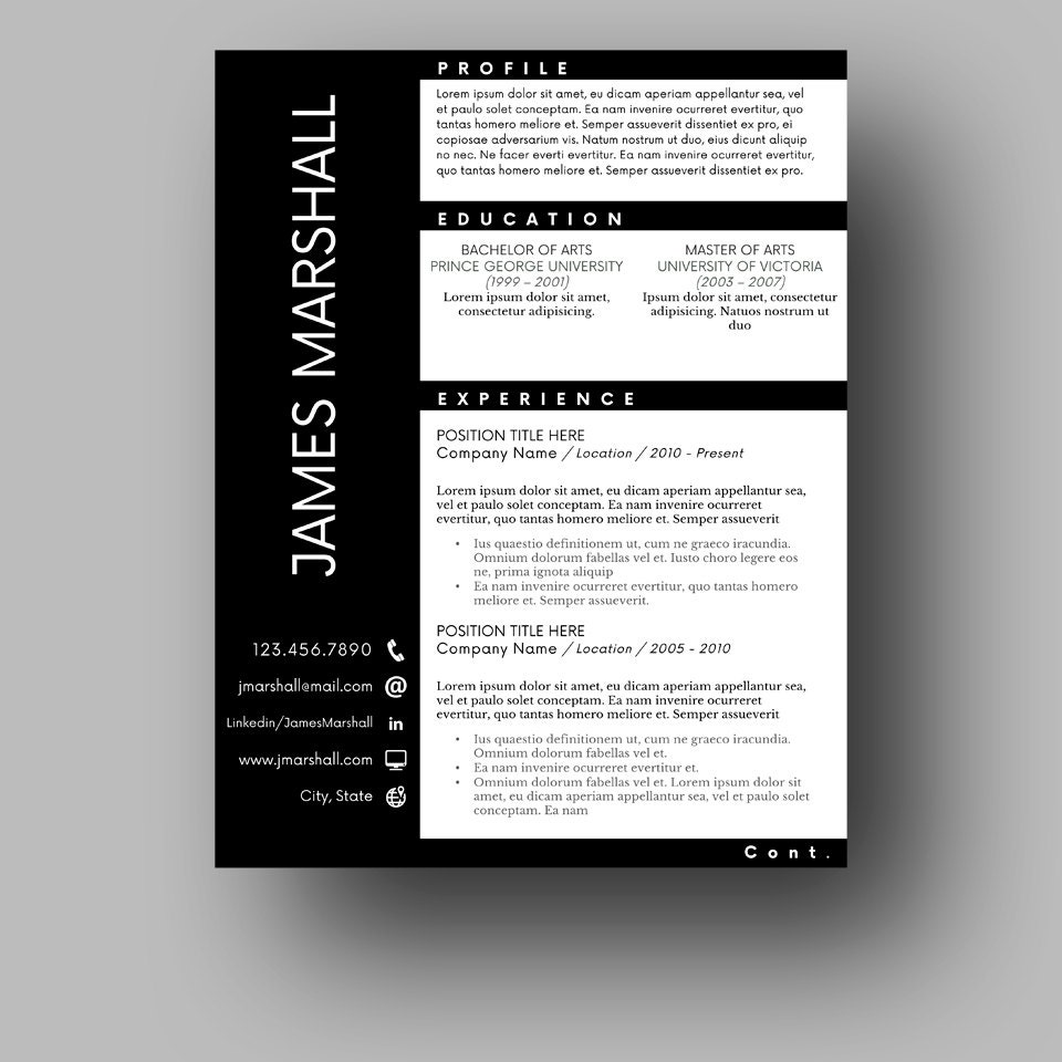 Masculine Resume Unique Resume Two Page Resume Cover Etsy