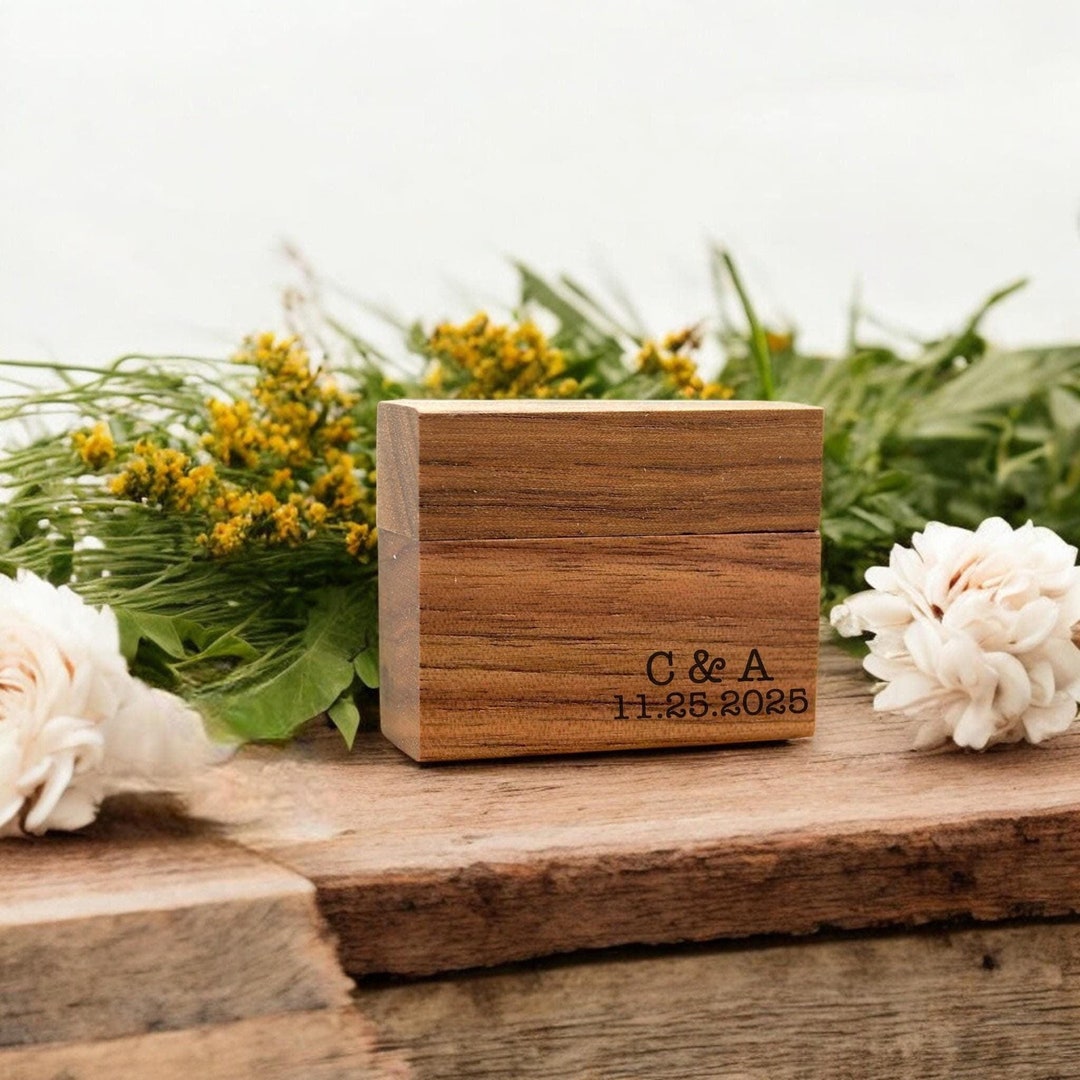 Women's Wooden Proposal Ring Box, Custom Initials / Date / Name ...
