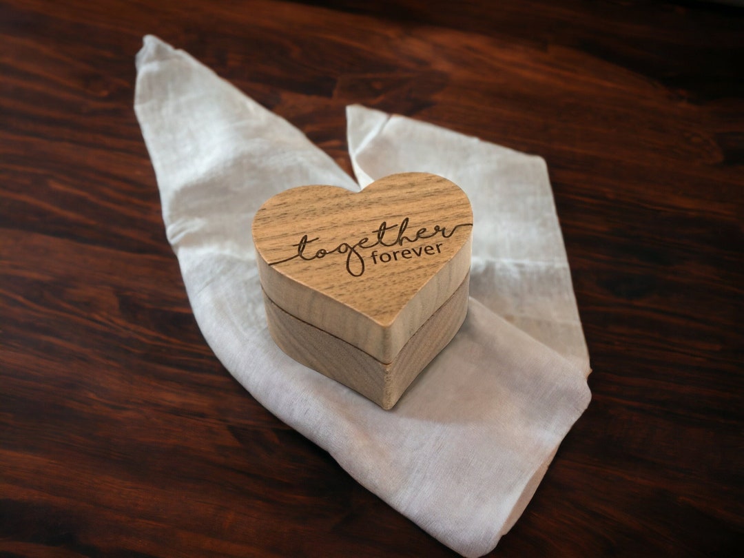 Together Forever Laser Engraved Heart Shaped Wooden Proposal Ring Box ...