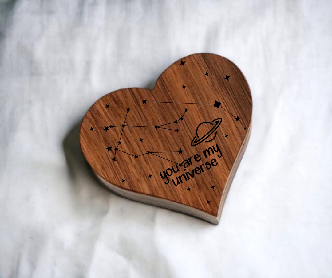 You Are My Universe Laser Engraved Heart Shaped Wooden Proposal Ring ...