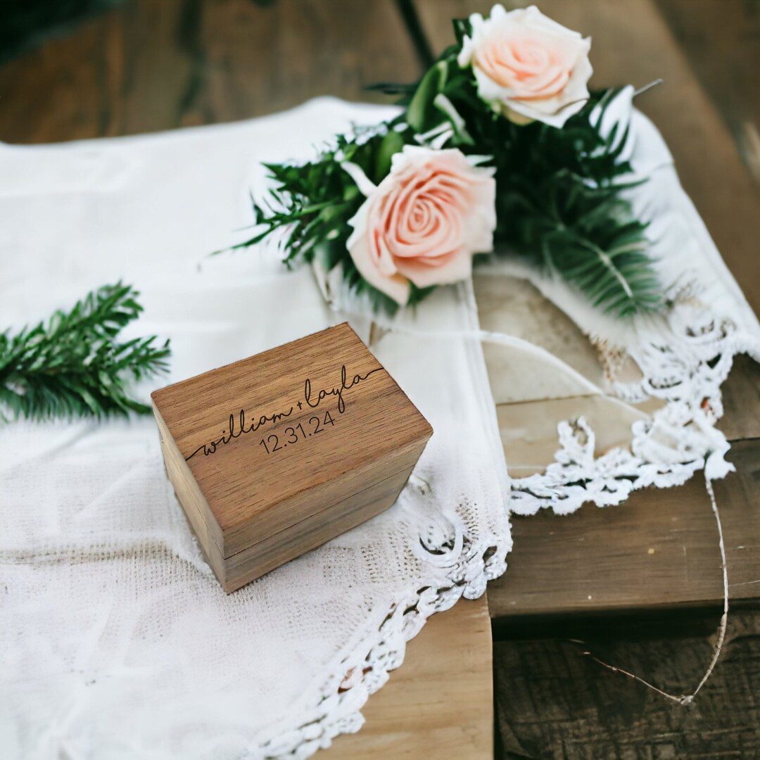 Custom Names / Date Personalized Laser Engraved Wooden Proposal Ring ...