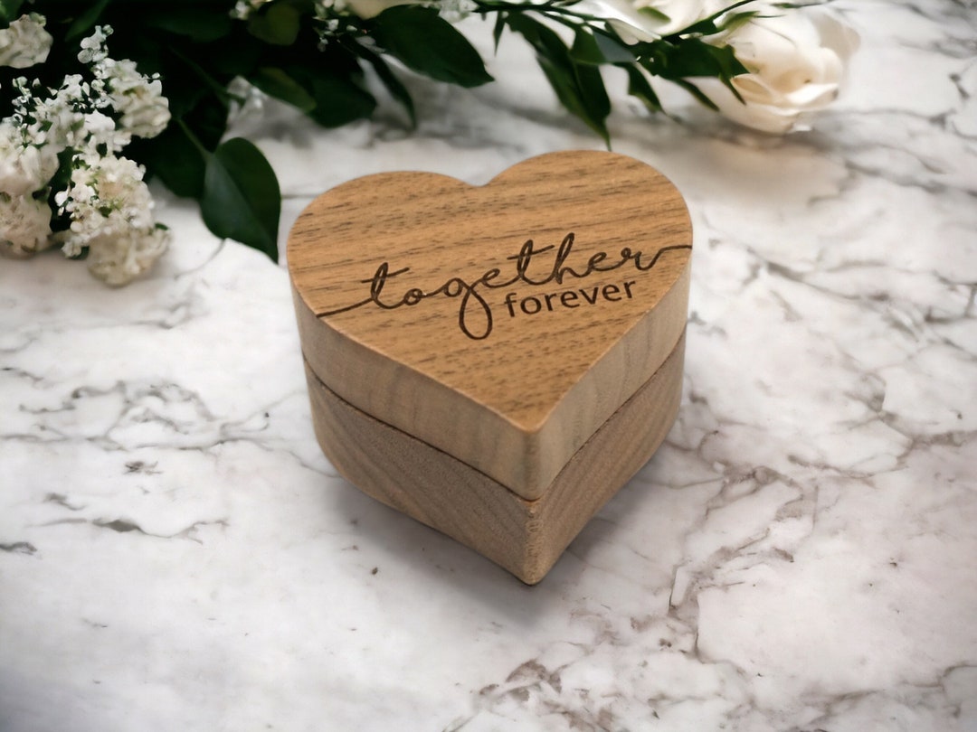 Together Forever Laser Engraved Heart Shaped Wooden Proposal Ring Box ...