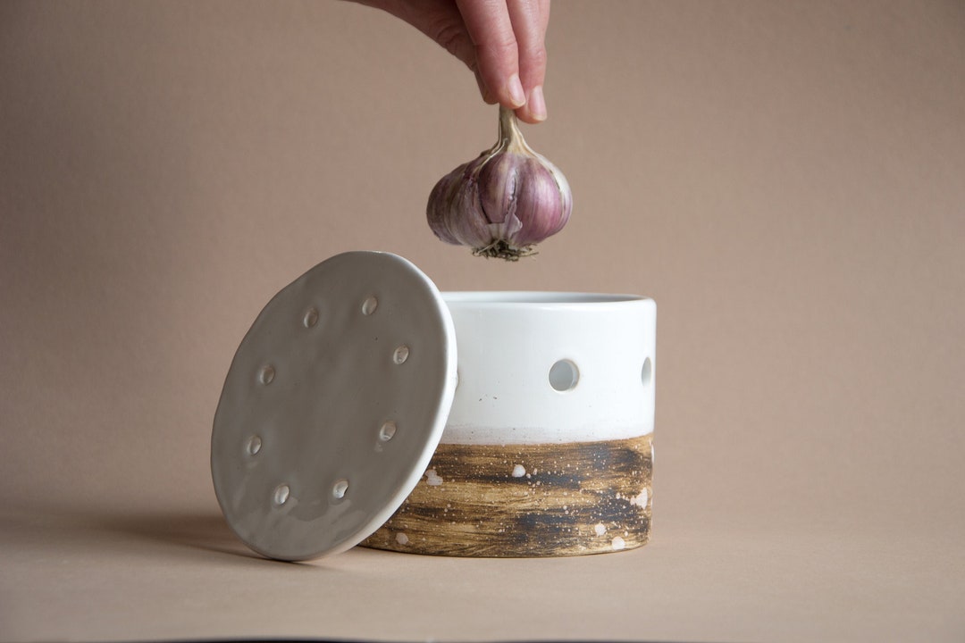Garlic Keeper Jar Ceramic Onion Keeper Garlic Storage Jar Pottery ...