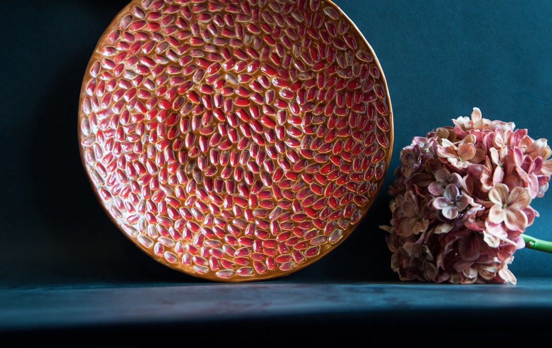 Handmade Red Ceramic Fruit Bowl: Decorative Centerpiece Platter (12 ...
