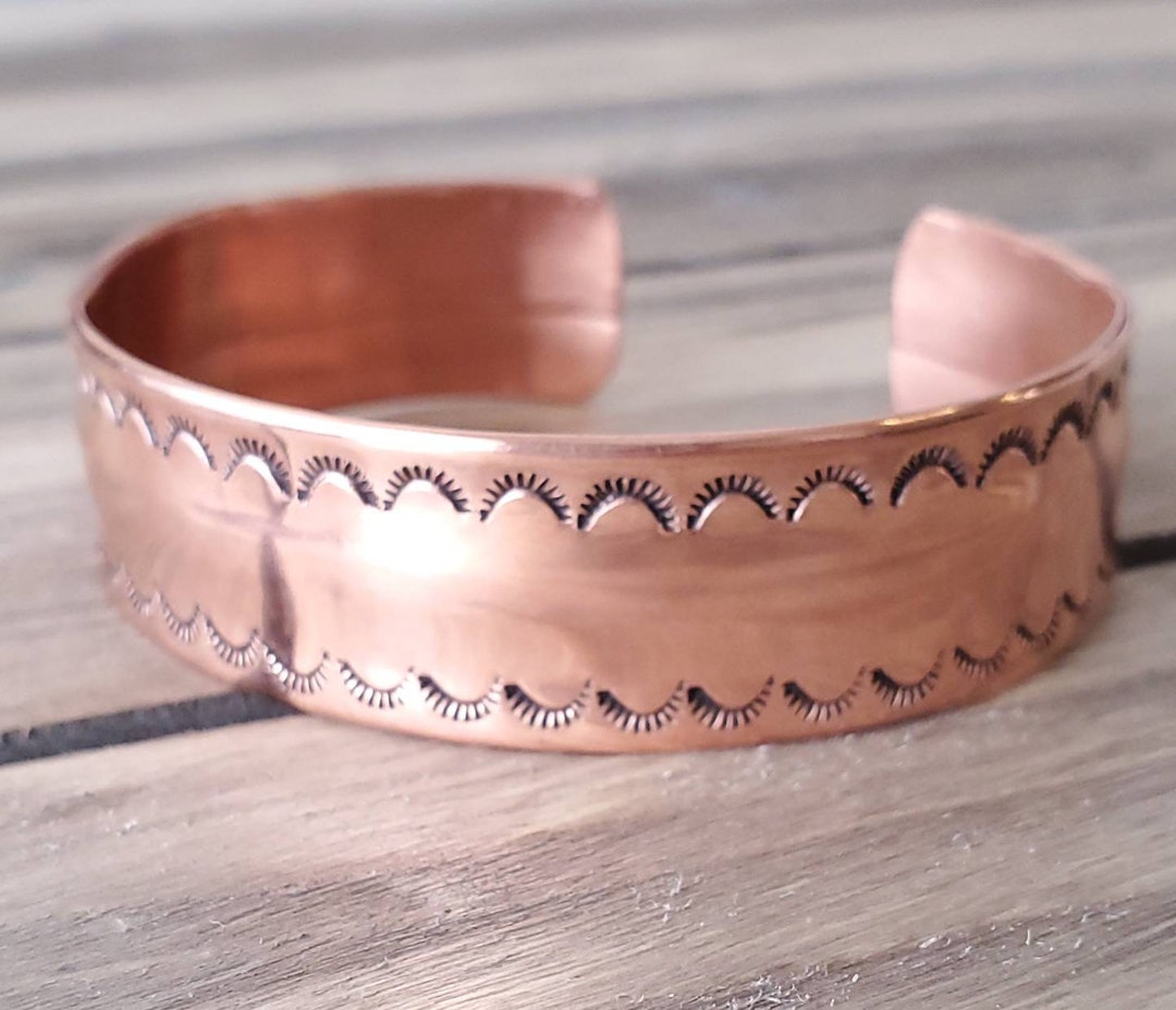 Pure Copper Mens Adjustable Stamped Cuff | Navajo Made - Etsy