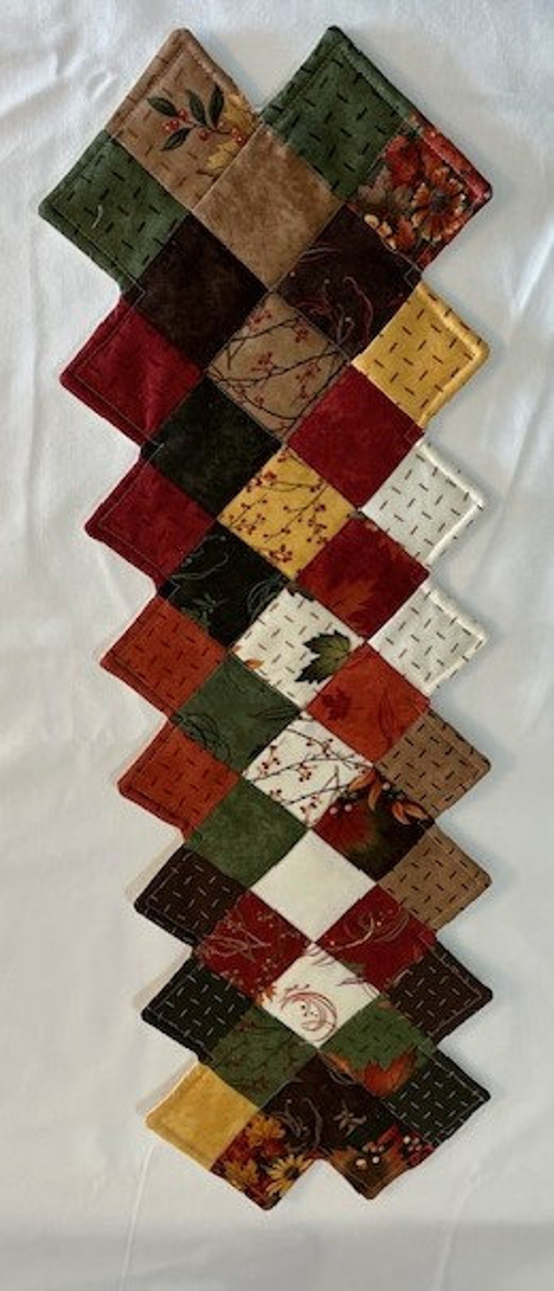 Quilted Fall Zig Zag Table Runner in Brown, Burgundy, Green and Cream ...