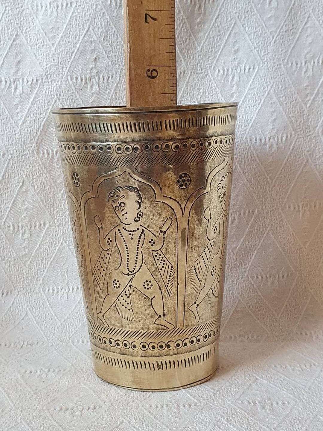 Vintage Brass Cup, Engraved, Conical, From India. - Etsy