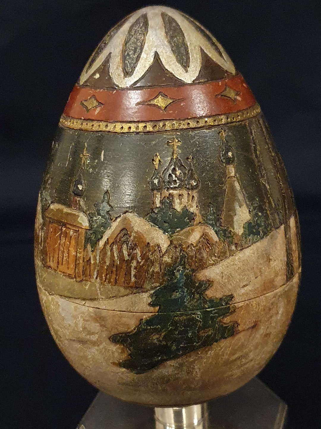 Antique Russian Wooden Easter Egg, Decorated With Pyrography, Hand ...