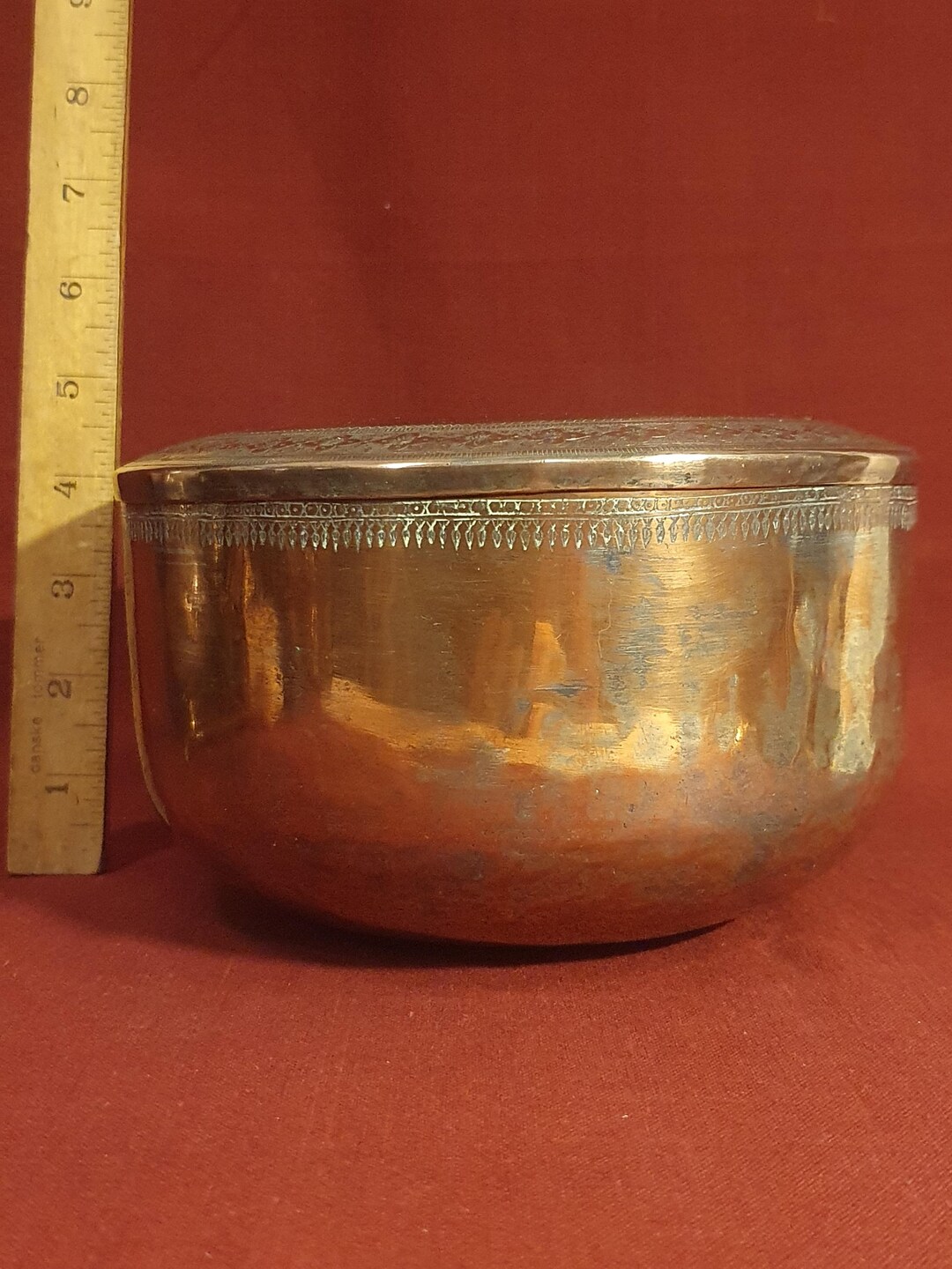 Round Box or Bowl and Lid, Entirely Made of Copper by Hand, the Lid ...