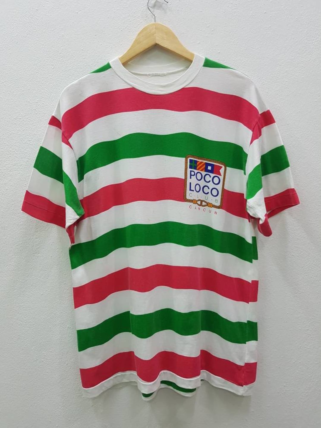 RARE Vintage Poco Loco Club Cancun Multicolour Stripe Style T-shirts ...