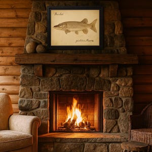 Vintage Pike Fish Art — Framed Canvas Print | Fish Wall Decor - Etsy