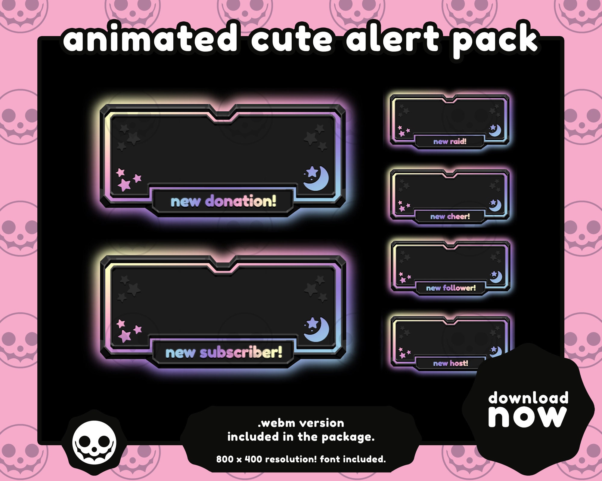Animated Cute Streamer Alert Pack for Twitch / Rgb / Color Changing ...