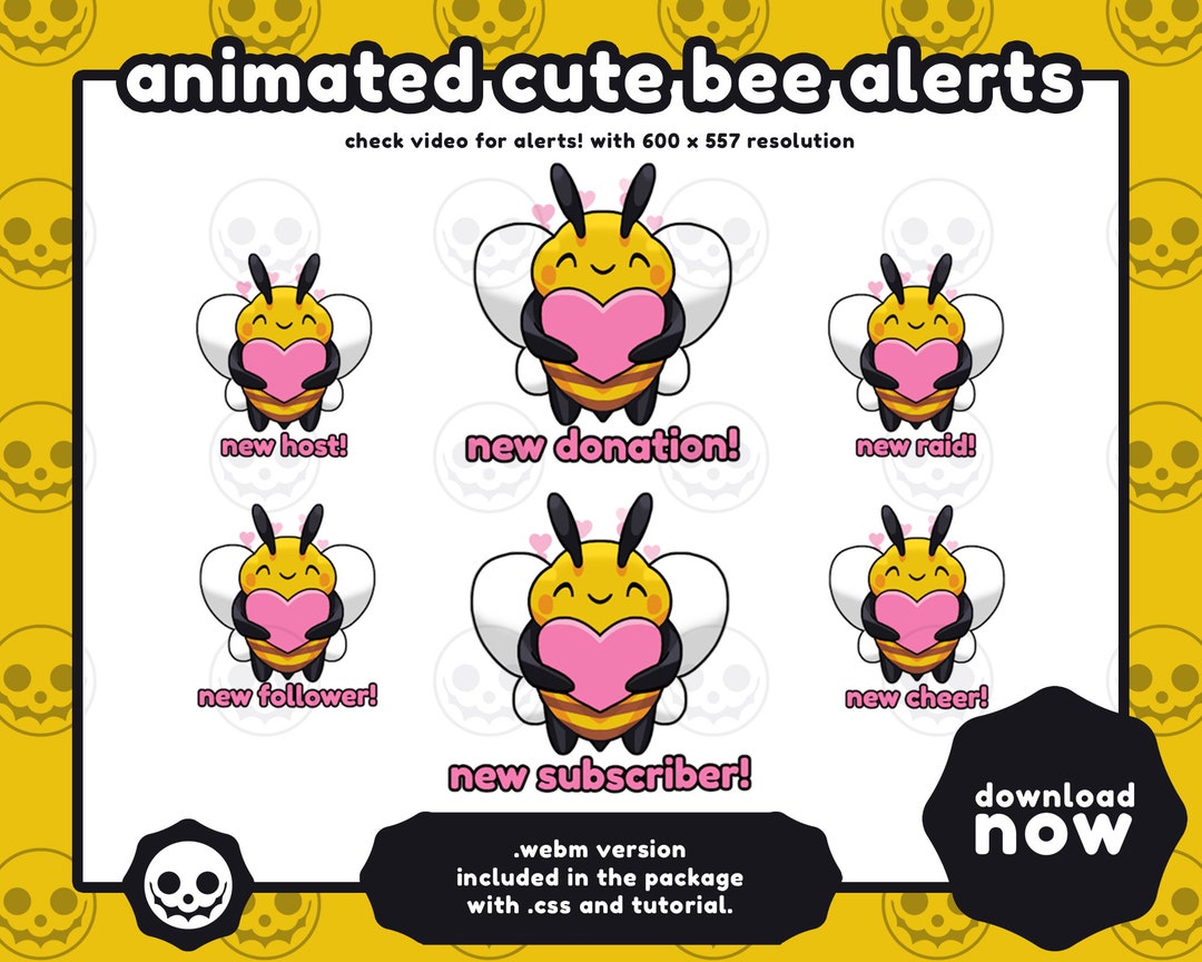 Animated Cute Honey Bee Streamer Alert Pack for Twitch / - Etsy