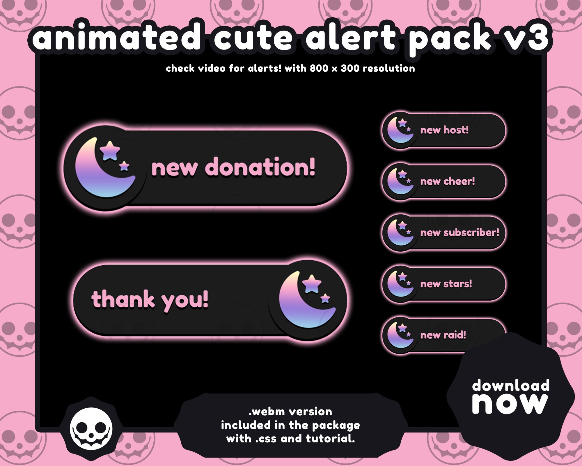 Animated Cute Streamer Alert Pack V3 for Twitch / Rgb / Color Changing ...