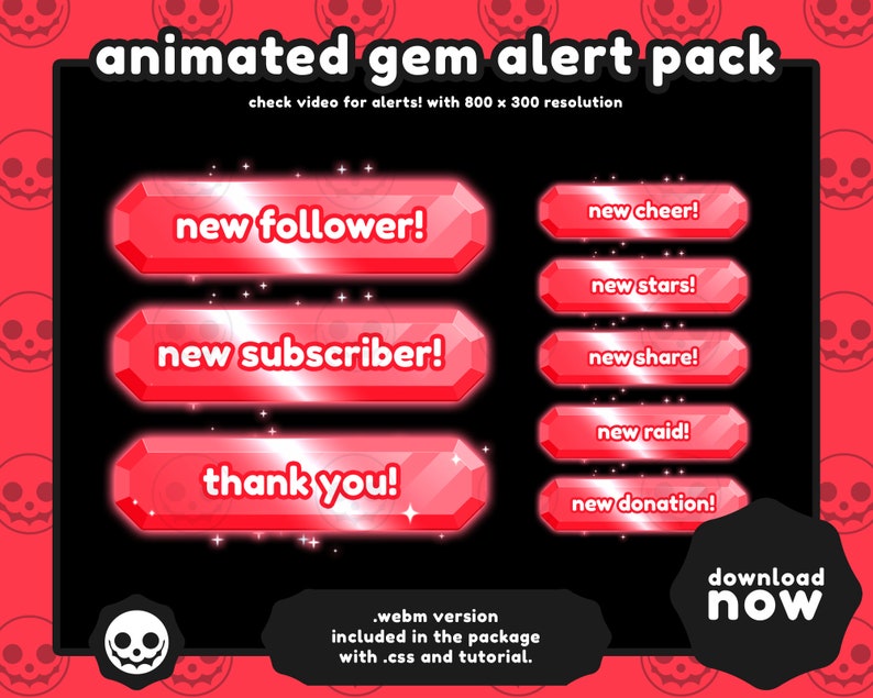 Animated Gem Alert Pack / Cute / Jewel / Shining / Red Pink / - Etsy