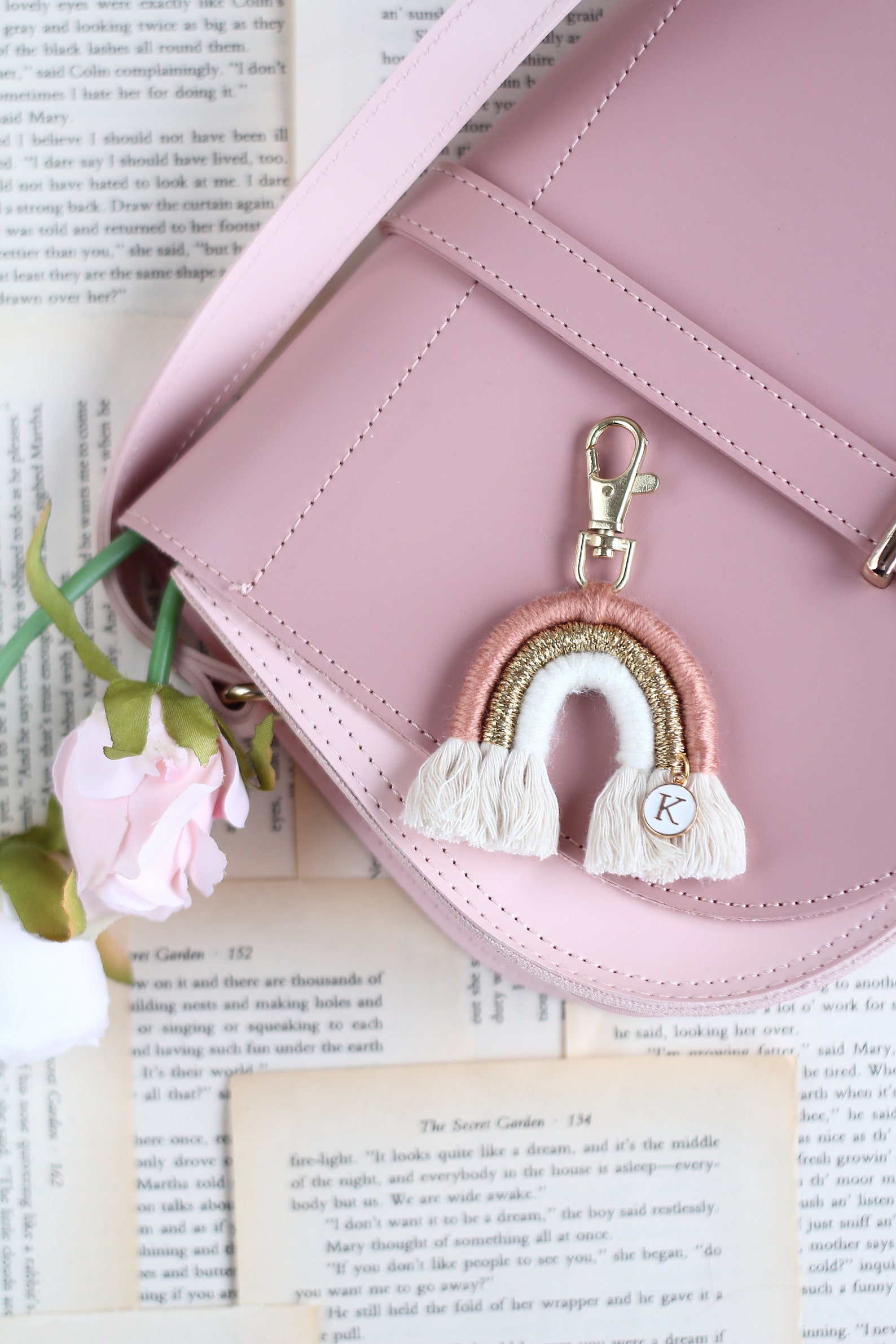 Personalized Macrame Rainbow Keychain with A-Z Letter Charms | Etsy