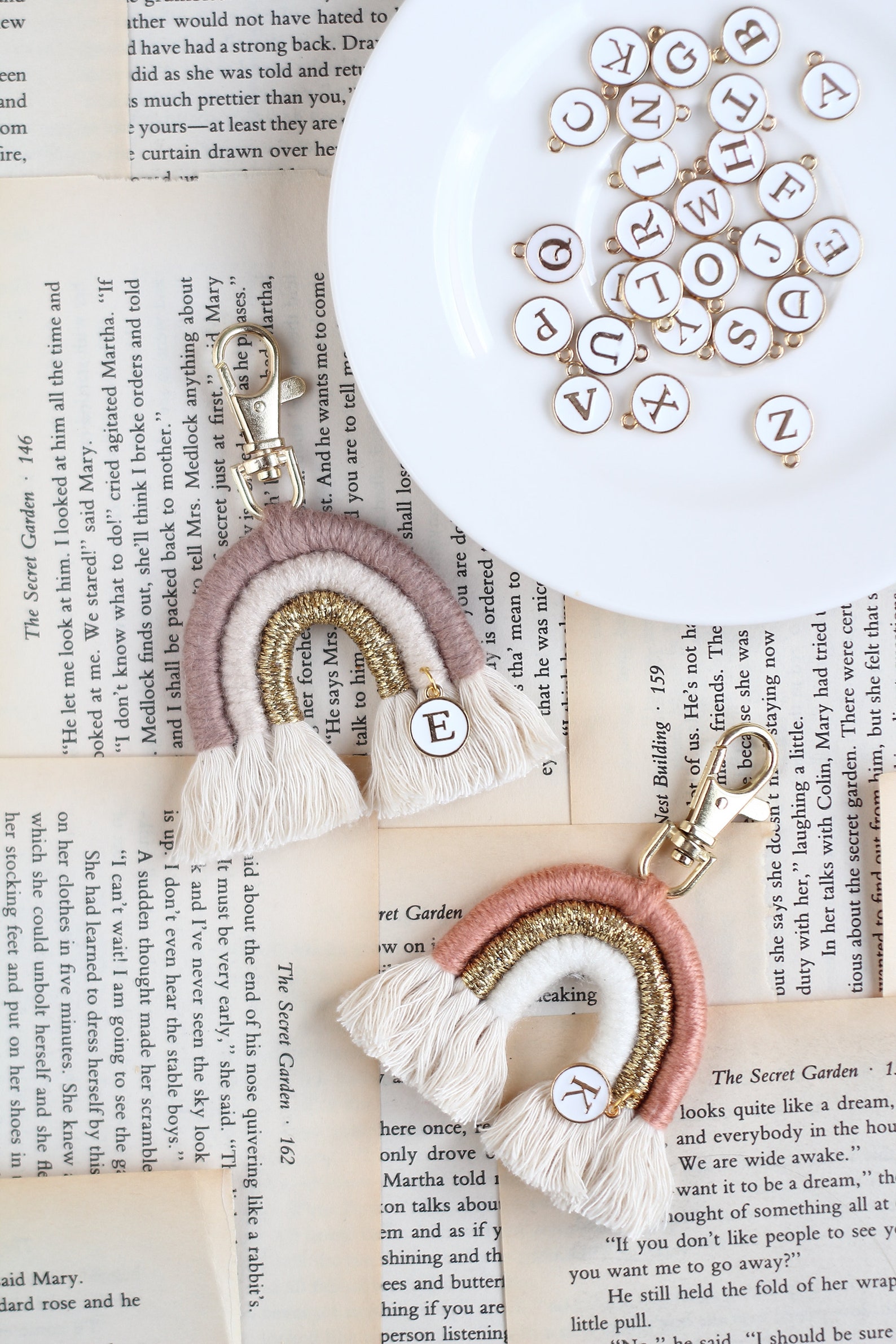 Personalized Macrame Rainbow Keychain With A-Z Letter Charms, Rainbow ...