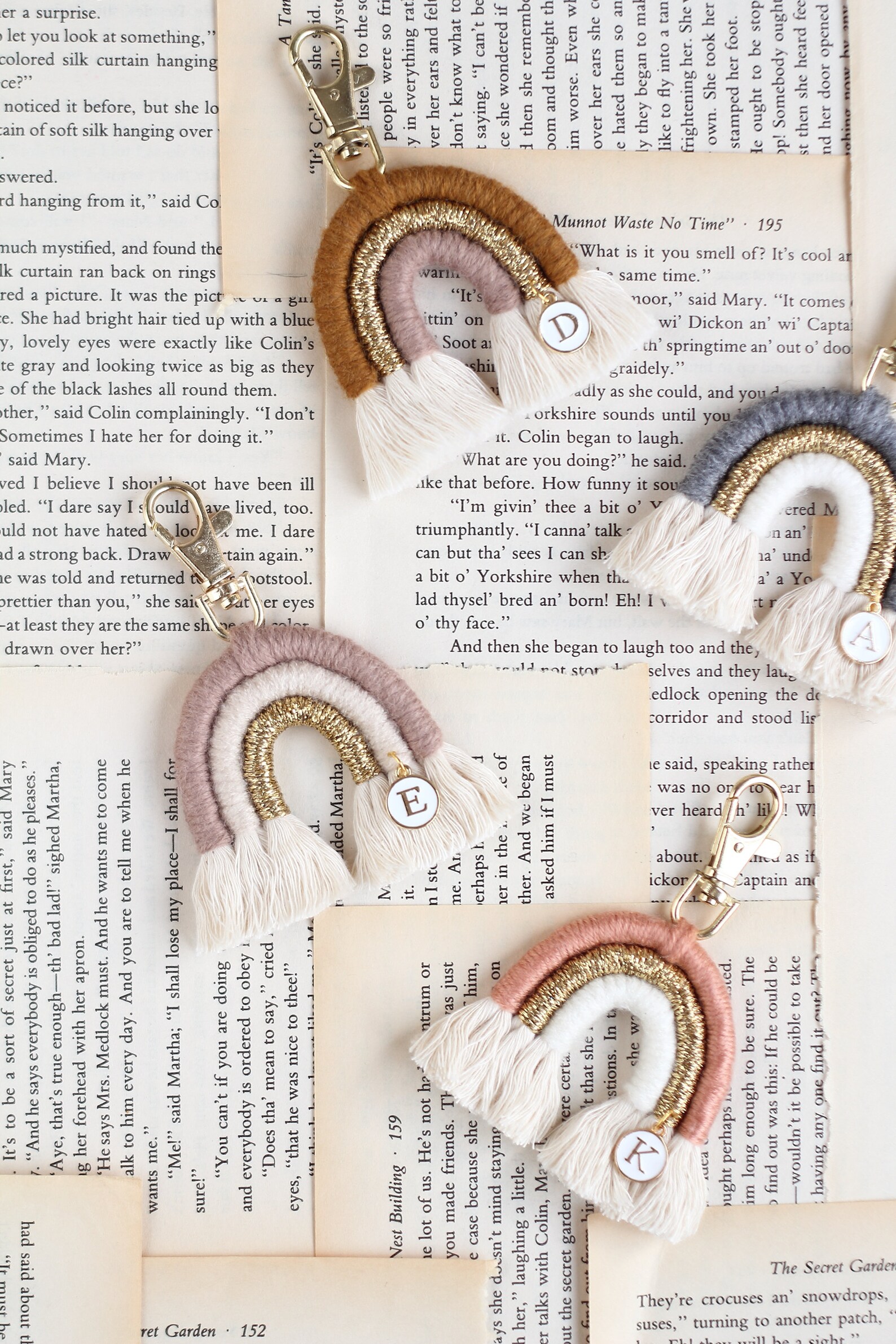 Personalized Macrame Rainbow Keychain with A-Z Letter Charms | Etsy