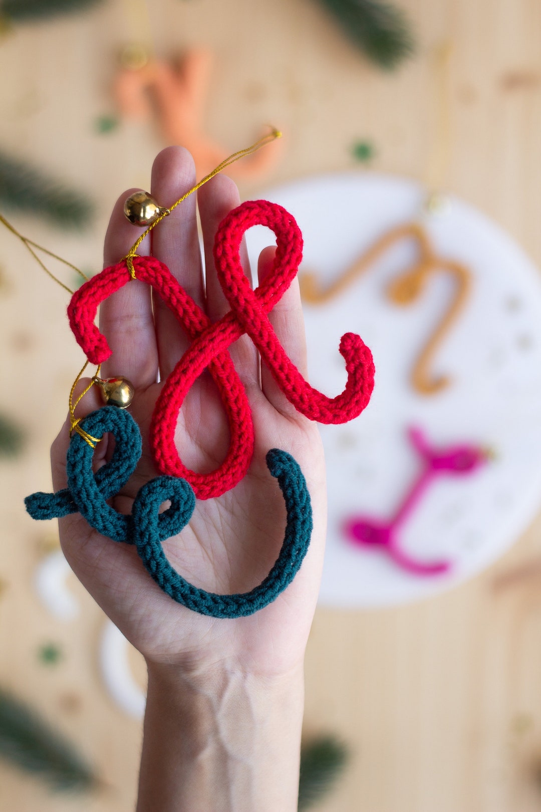 Knitted Wire Letter Christmas Ornament - Custom Stocking Tag - Knit ...