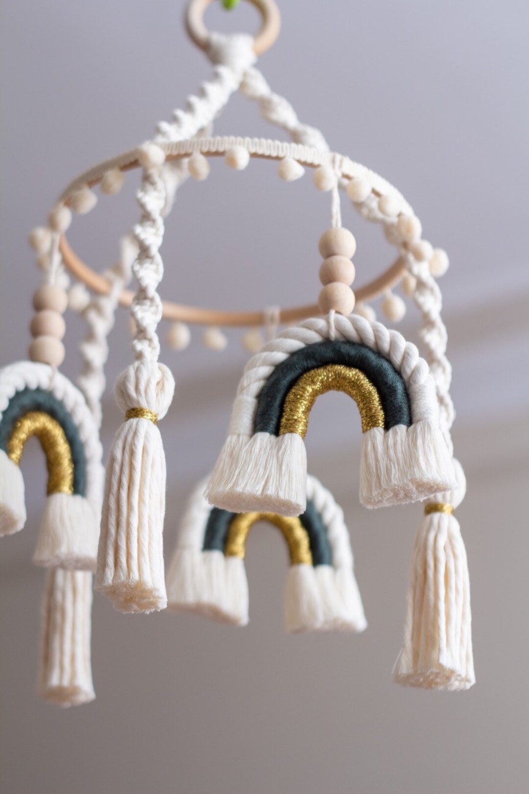 Green and Gold Macrame Rainbow Baby Mobile Rainbow Theme Kids - Etsy