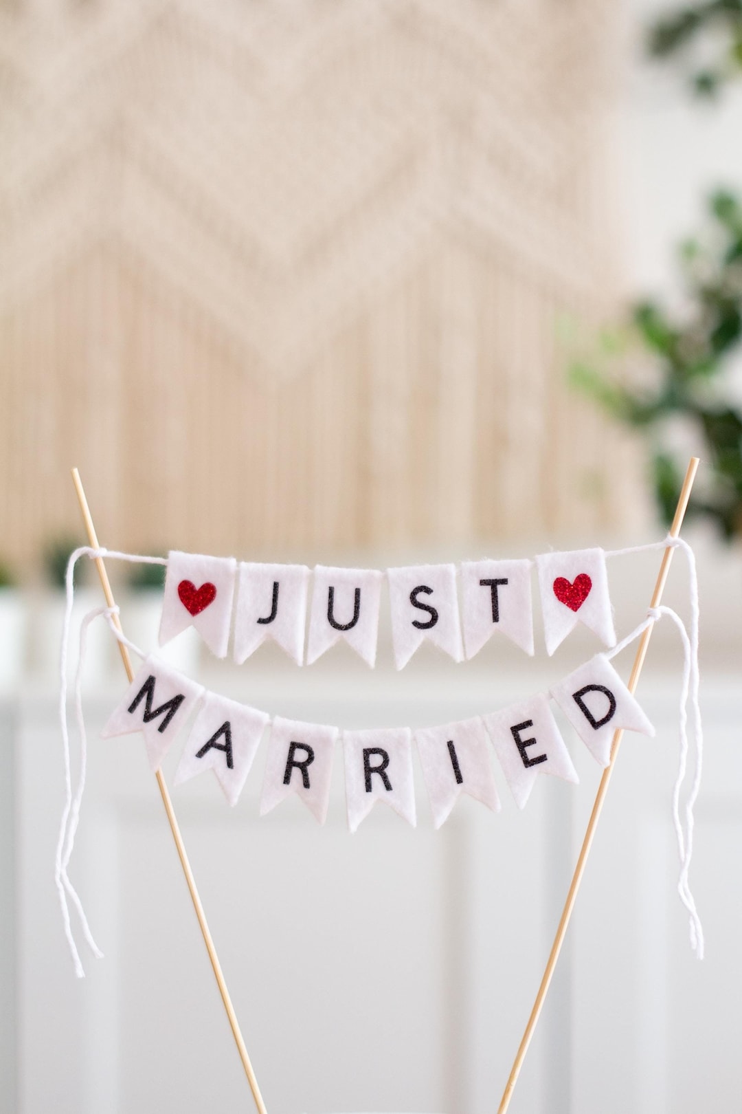 Just Married Cake Topper - Wedding Cake Banner - White Felt Pennant ...