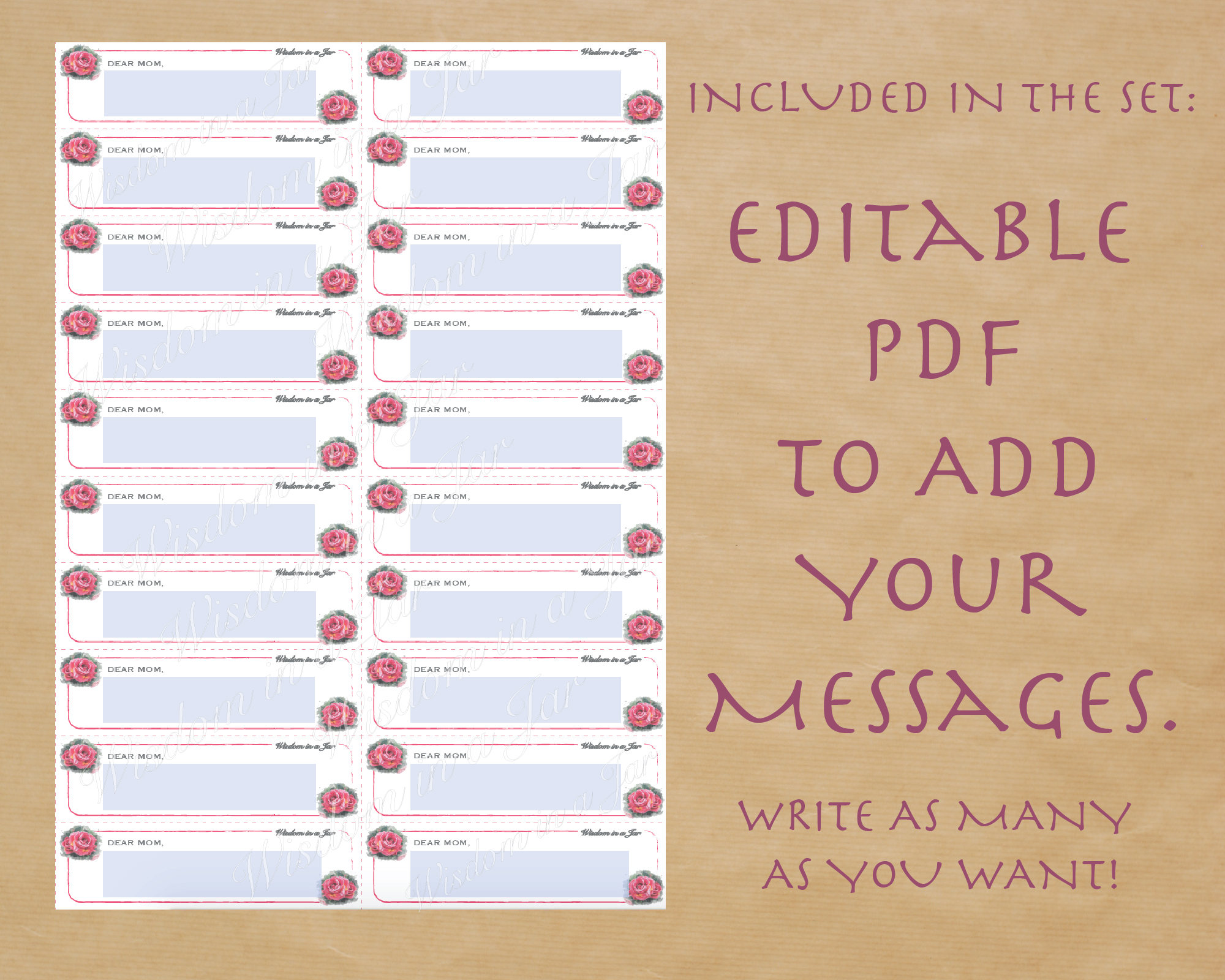 PRINTABLE Love Notes to My Mom - 365 Messages Quotes Cards, Jar Labels ...
