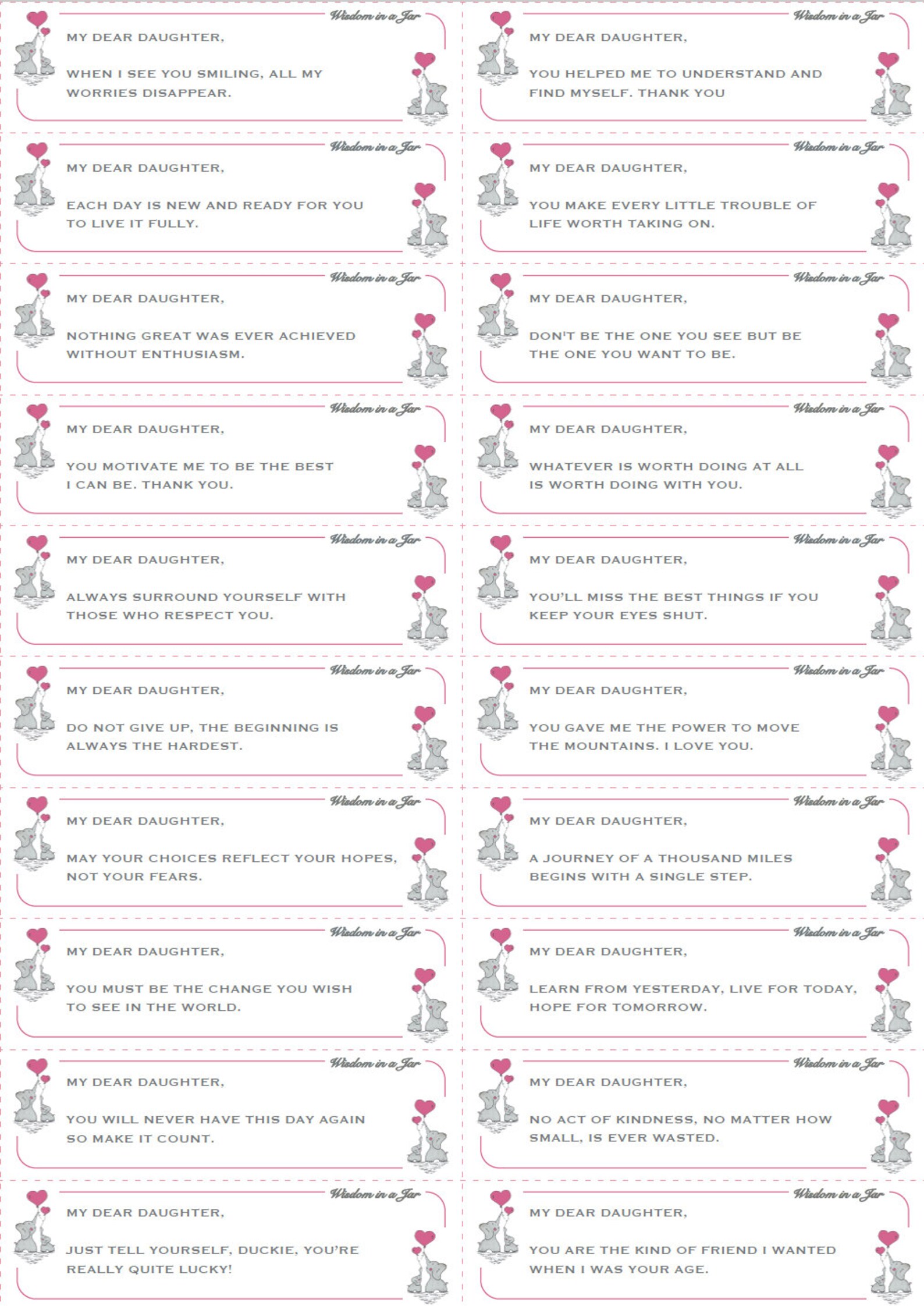 PRINTABLE Parenting Love Notes to Daughter 365 Messages 12 - Etsy