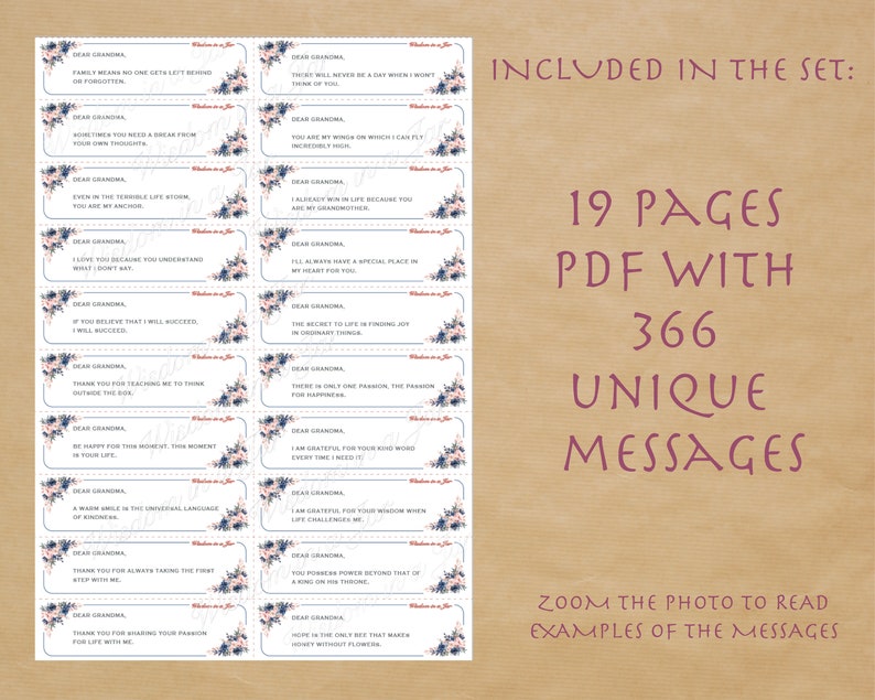 PRINTABLE Love Notes to My Grandma - 365 Messages Quotes Cards Editable ...