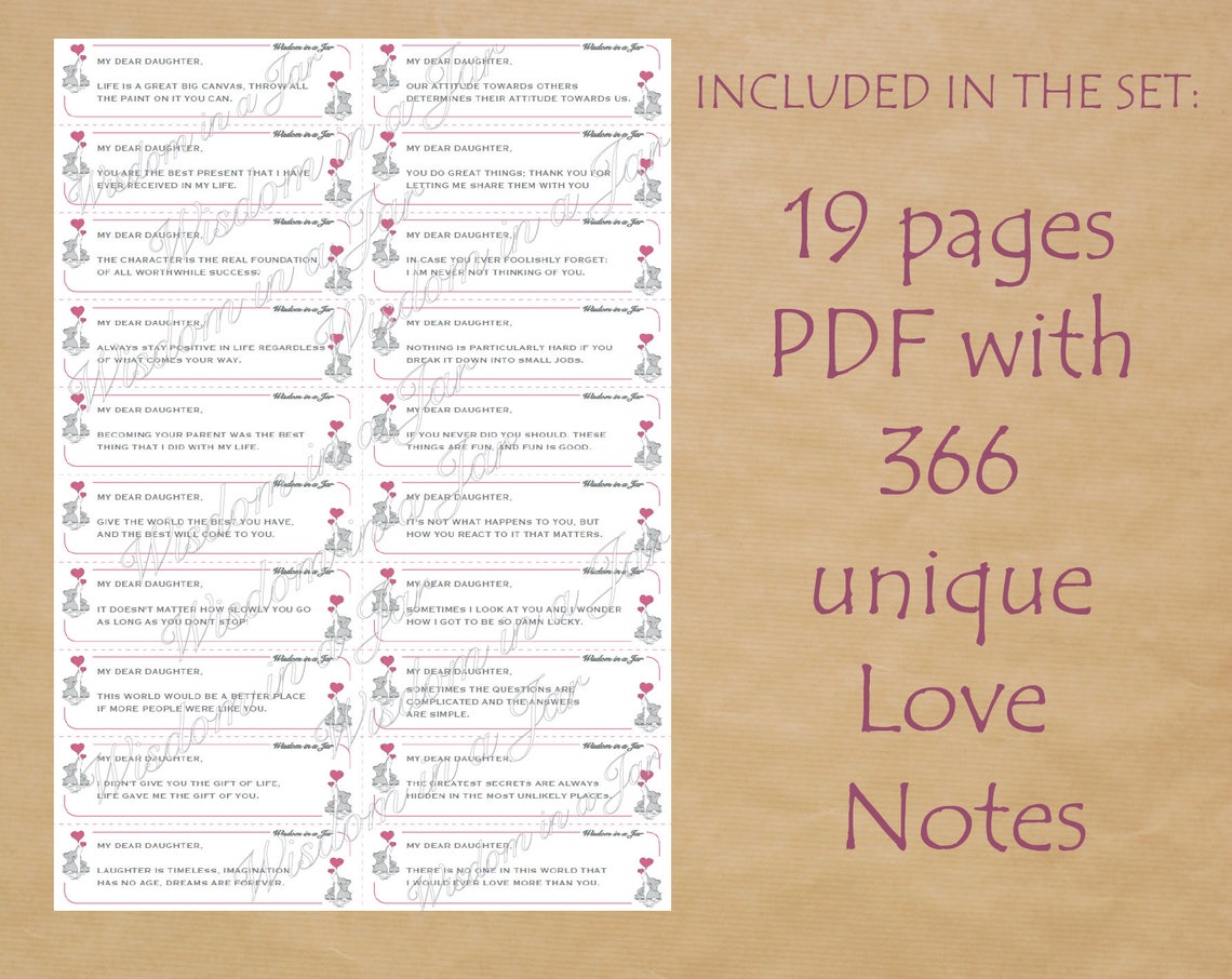 PRINTABLE Parenting Love Notes to Daughter - 365 Messages, 12 Jar ...