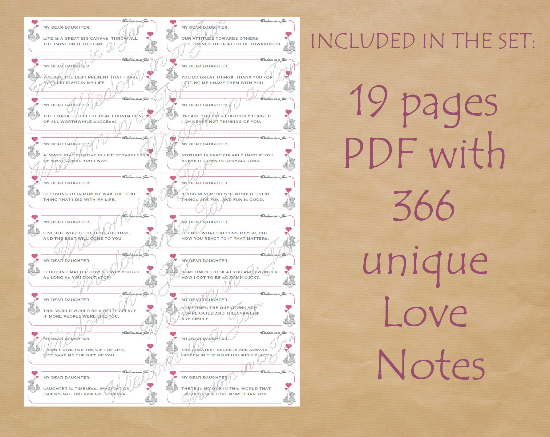 PRINTABLE Parenting Love Notes to Daughter 365 Messages 12 - Etsy