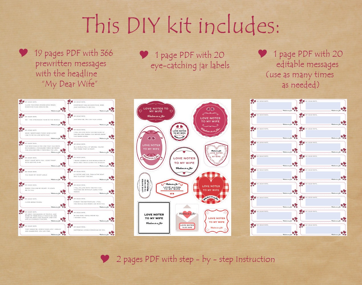 PRINTABLE Love Notes to My Wife - 365 Messages Quotes, 12 Jar Labels ...