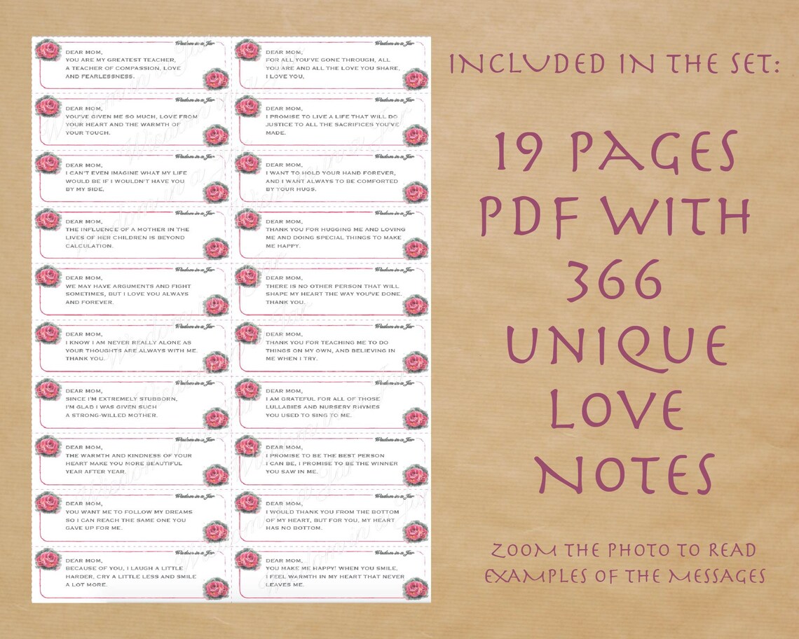 PRINTABLE Love Notes to My Mom 365 Messages Quotes Cards | Etsy