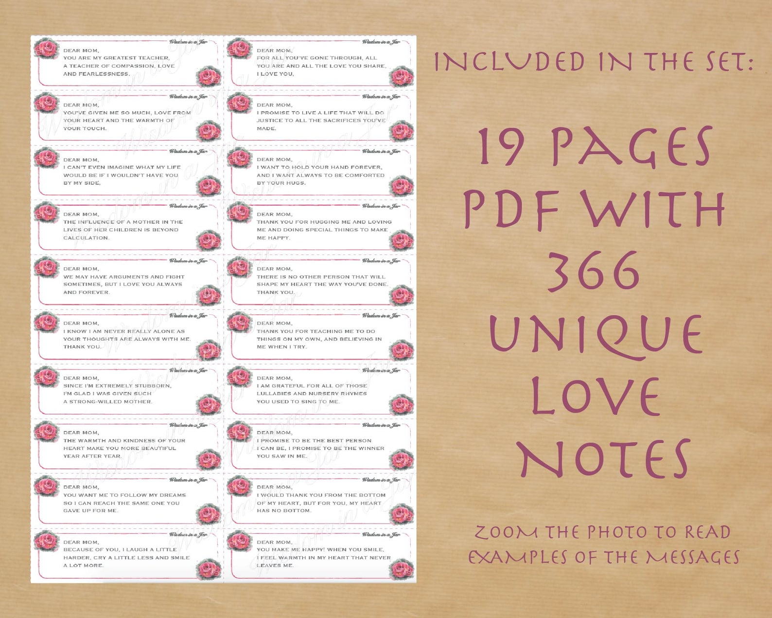 PRINTABLE Love Notes to My Mom - 365 Messages Quotes Cards, Jar Labels ...