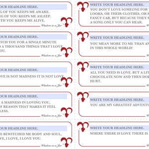 PRINTABLE Valentines Day Gift, Messages in a Jar, Editable PDF, Reasons ...