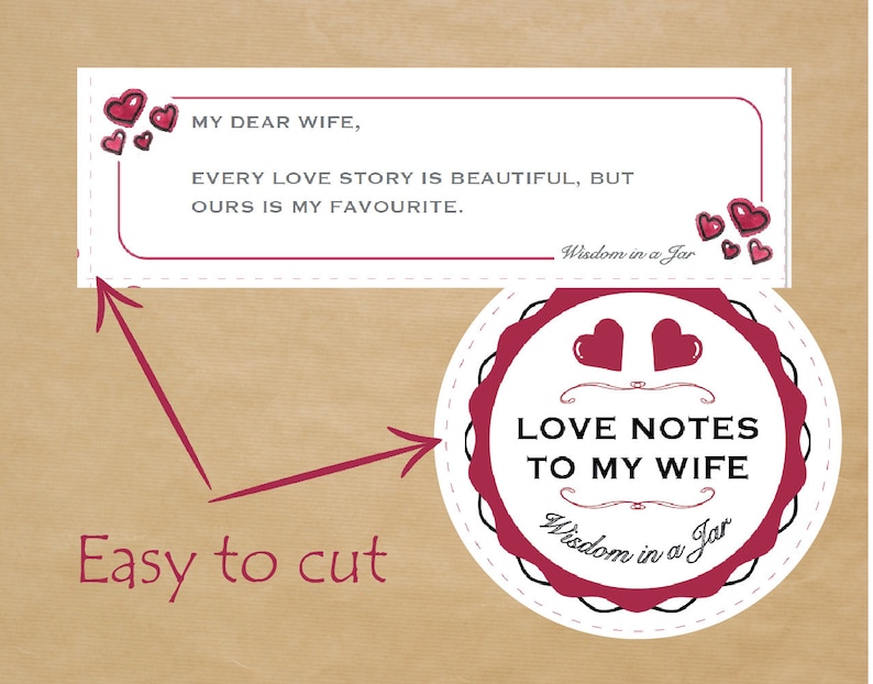 PRINTABLE Love Notes to My Wife - 365 Messages Quotes, 12 Jar Labels ...