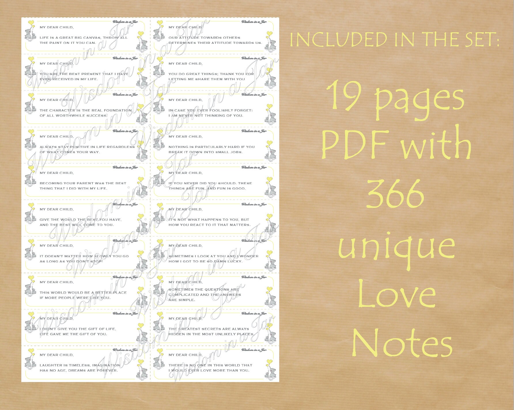 PRINTABLE Parenting Love Notes to Child 365 messages 12 jar | Etsy