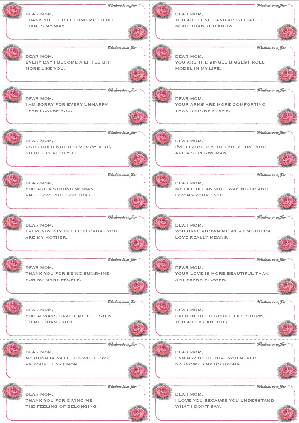 PRINTABLE Love Notes to My Mom 365 Messages Quotes Cards | Etsy