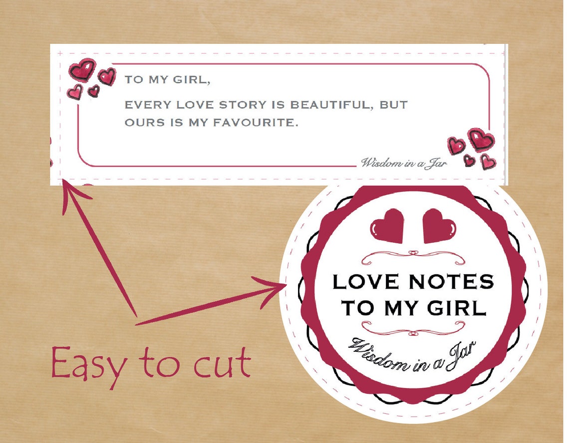 PRINTABLE Romantic Love Notes to My Girl - 365 Messages, 12 Jar Labels ...