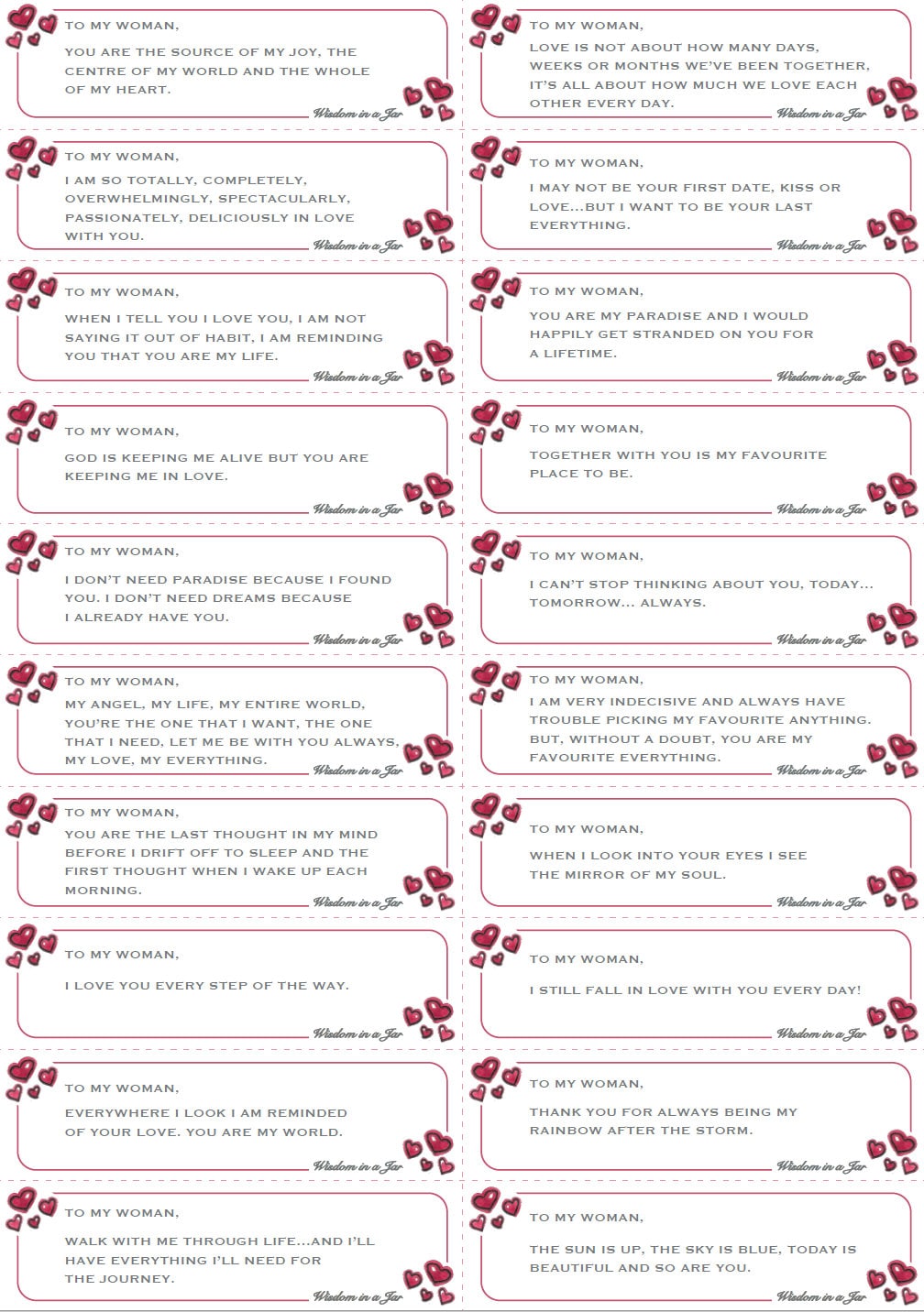 PRINTABLE Love Notes to My Woman 365 Messages Quotes 12 Jar | Etsy