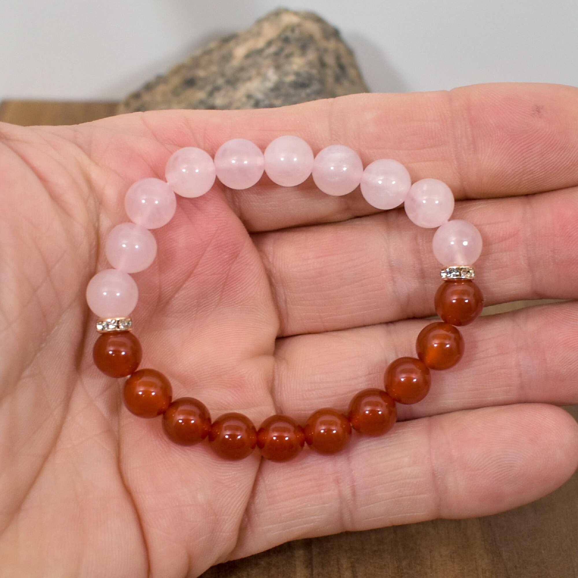8 mm Natural CarnelianRose Quartz Bead Bracelet-5 inch to 9 | Etsy