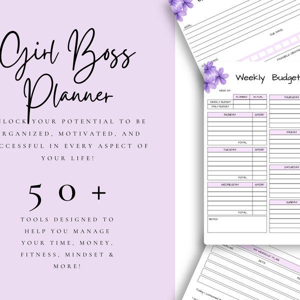 Girl Boss Planner: Daily Reflection Journal, Budget Binder, Self Care ...