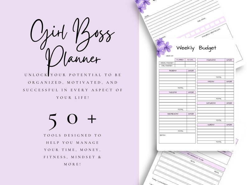 Girl Boss Planner: Daily Reflection Journal, Budget Binder, Self Care ...
